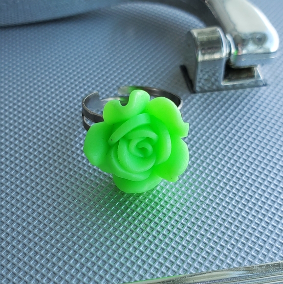 boutique | Jewelry | New Adjustable Ring Neon Green Rose | Poshmark
